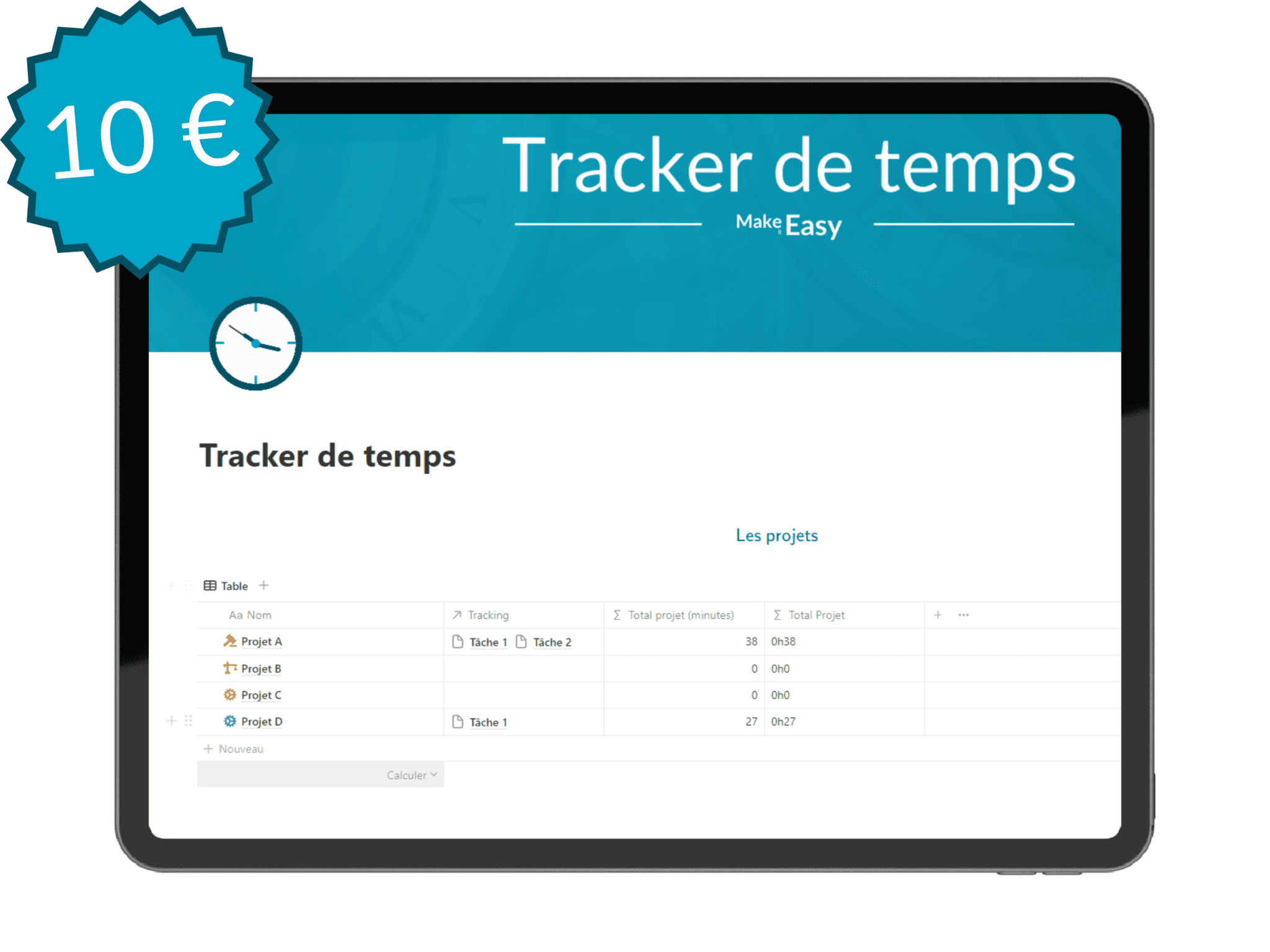 Template Notion tracker de temps - Make it Easy